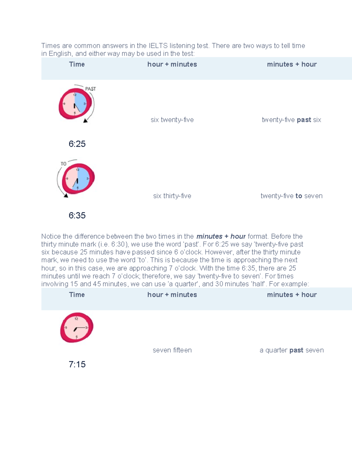 Time - Times are common answers in the IELTS listening test. There are ...
