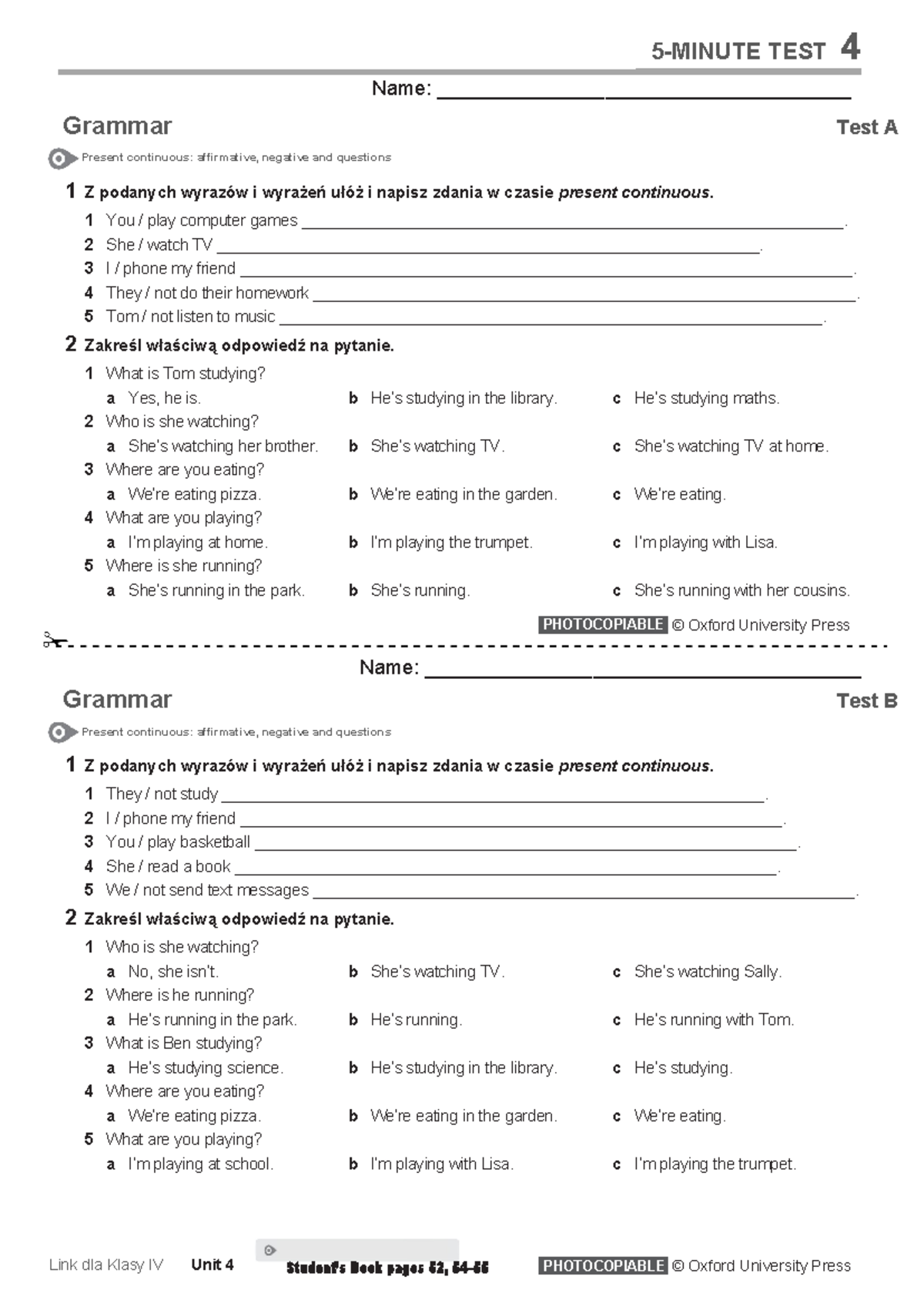 Link IV 5-Min Gram U4 - ___ - PHOTOCOPIABLE © Oxford University Press 5 ...
