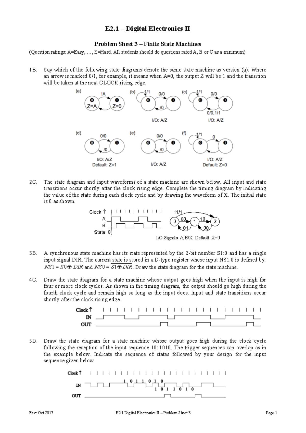2017-2018 Tutorial Sheet 3 - – Finite State Machines - E2 – Digital ...