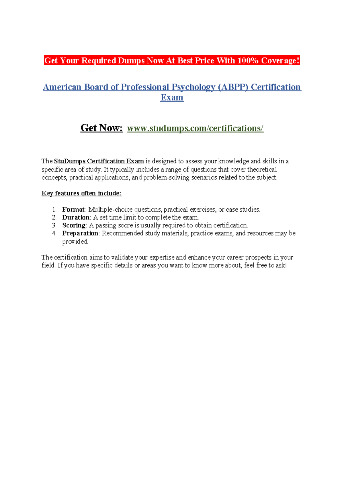 American Board of Professional Psychology (ABPP) Certification Exam ...