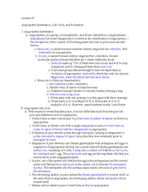 Lecture 01 - Lecture 10 Questions Summary S2024 - Lecture 10 Plant Structure, Growth and ...