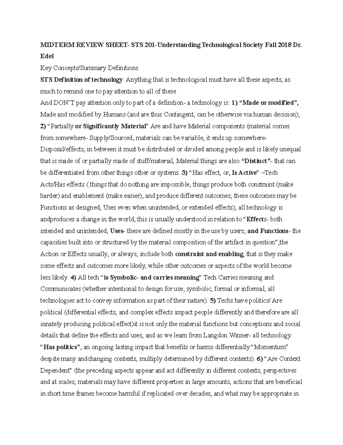 Untitled document - MIDTERM FALL 2018, EDEL GARTH STS 101 - MIDTERM REVIEW SHEET- STS - Studocu