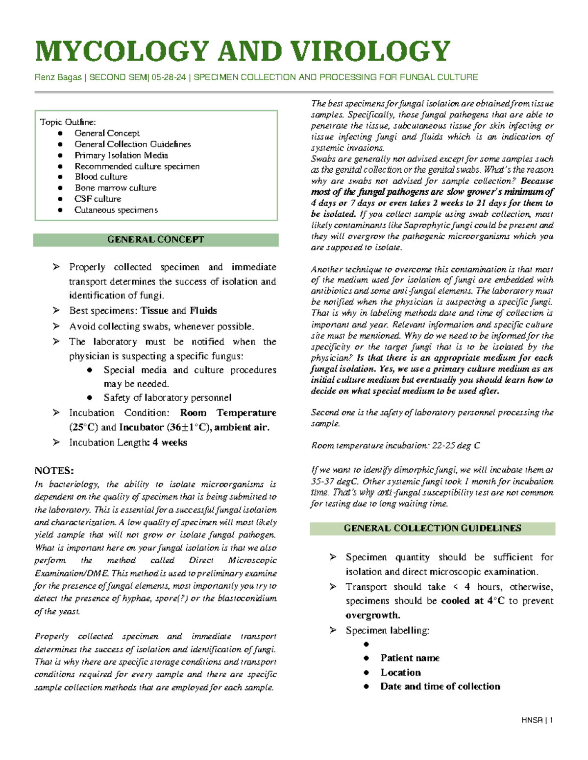 Specimen Collection & Processing FOR Fungal Culture - Renz Bagas ...