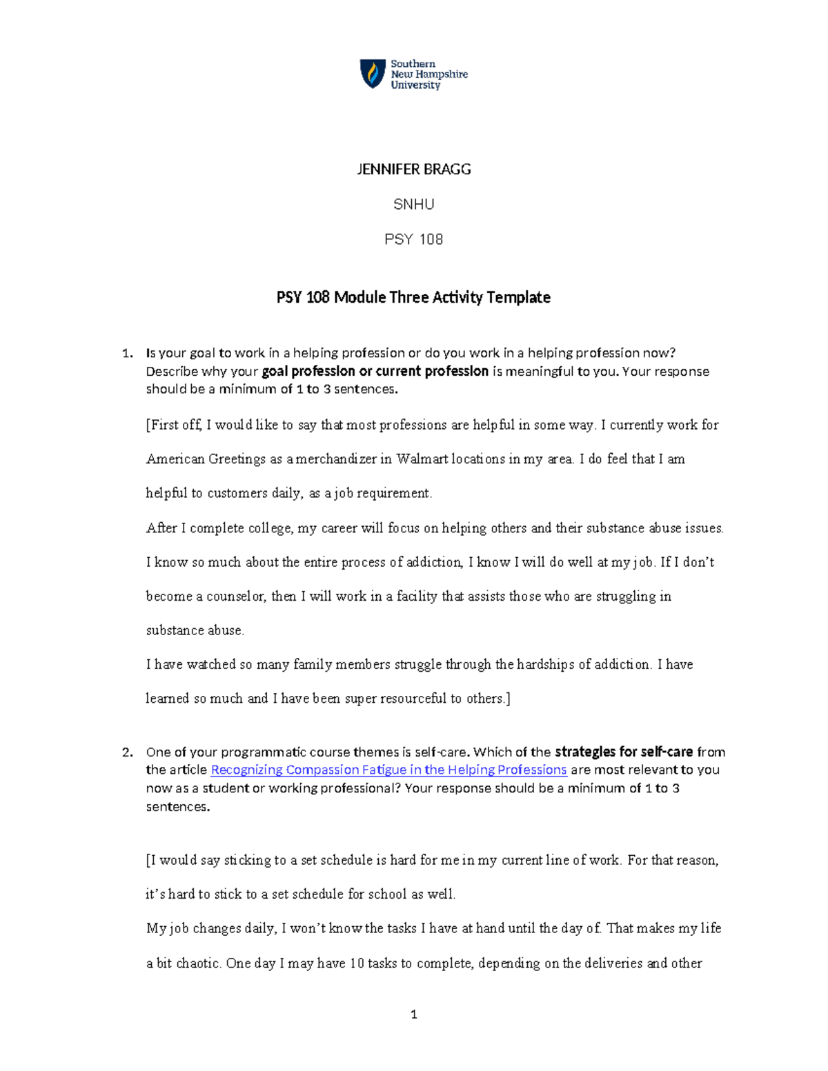 PSY 108 Module Three Activity Template - Is your goal to work in a ...