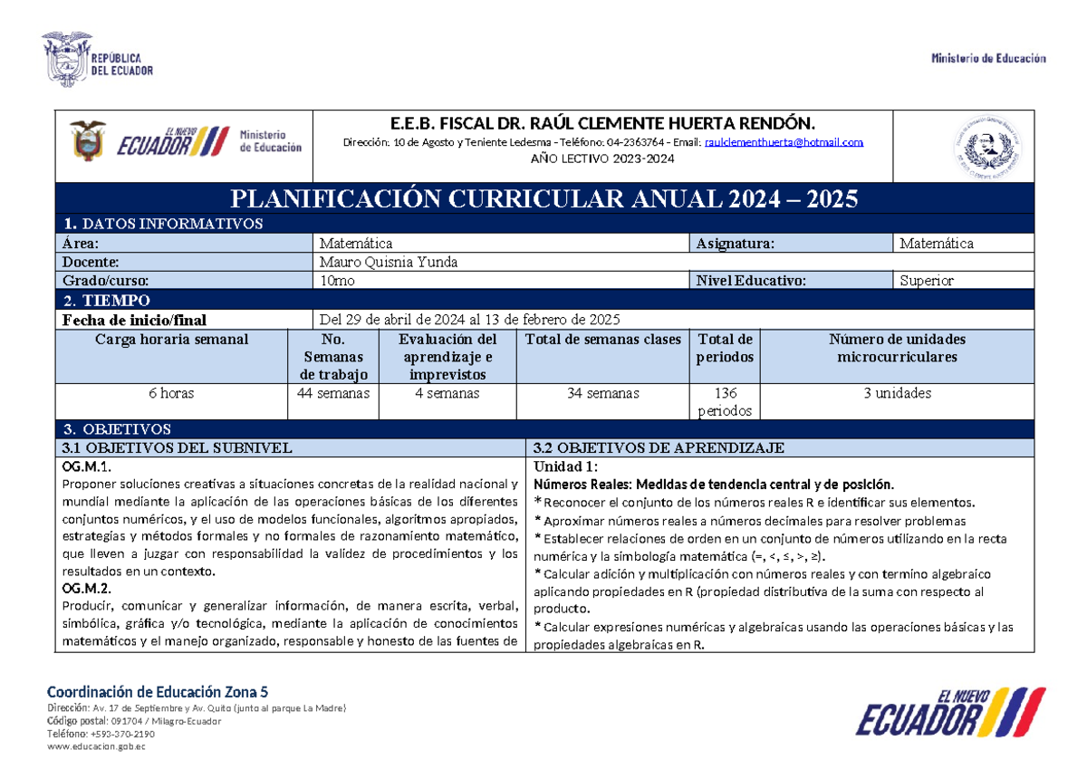 PCA 2024-2025 Video - Coordinación de Educación Zona 5 Dirección: Av. 17 de Septiembre y Av ...