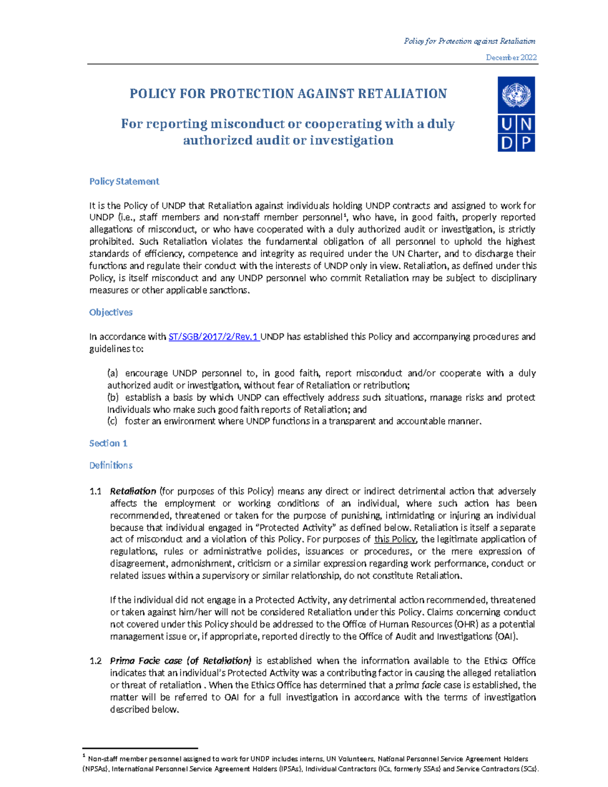 AC Ethics Protection against Retaliation - December 2022 POLICY FOR ...