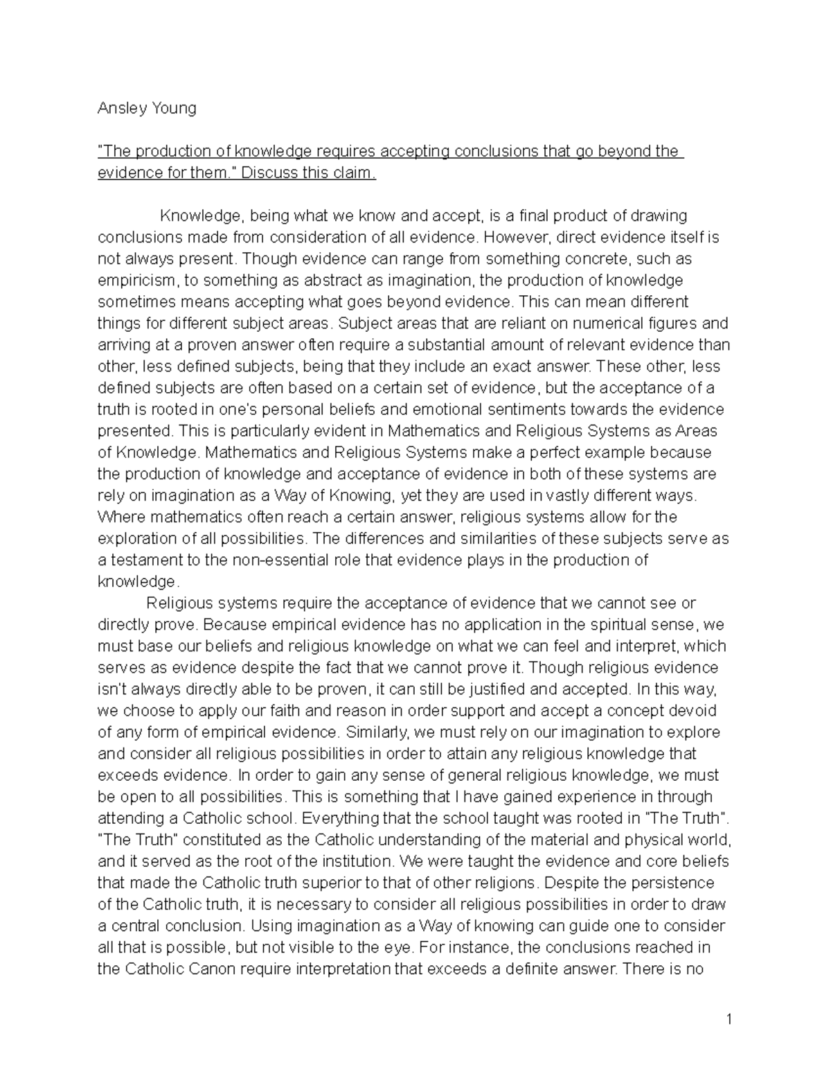Ansley Young English TOK - Ansley Young “The production of knowledge ...