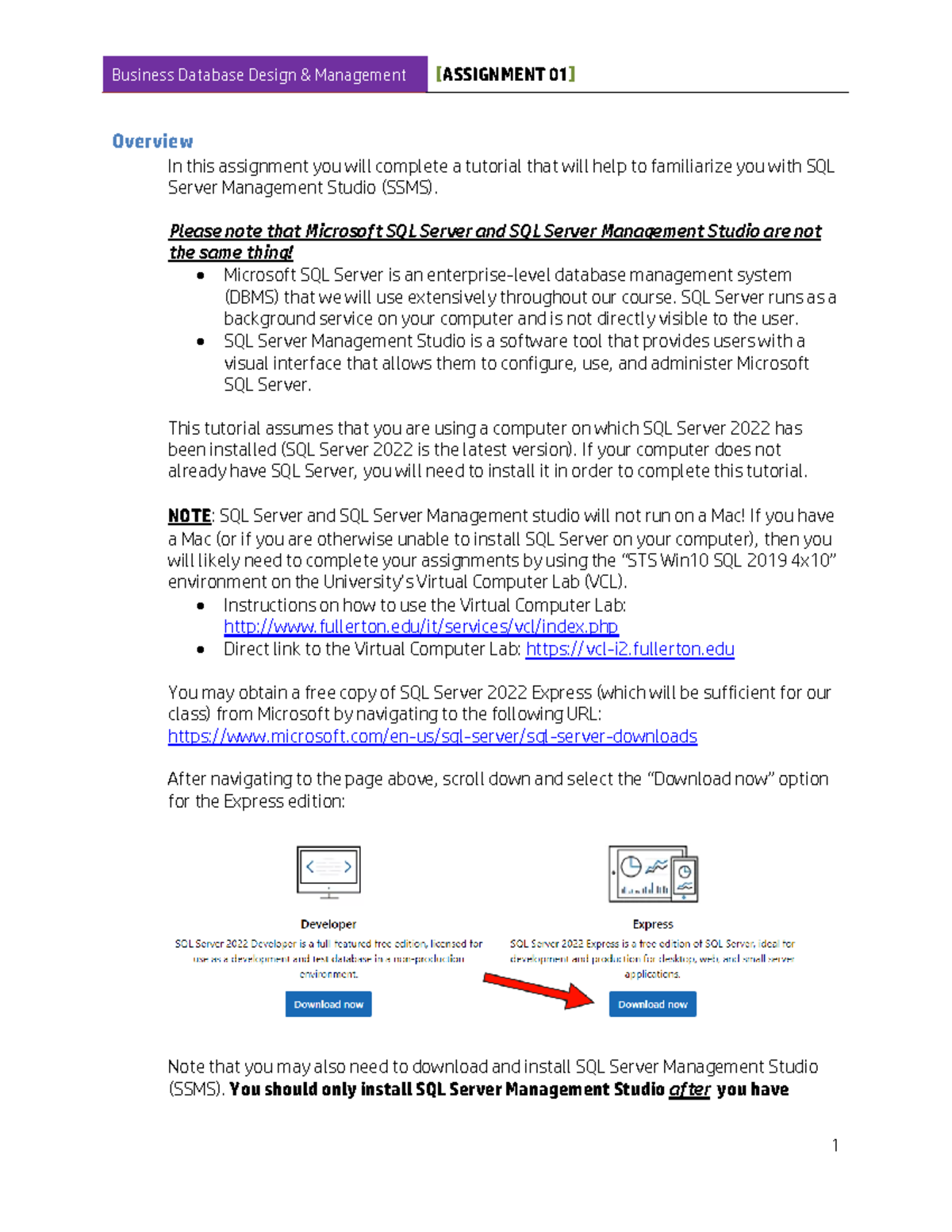 Assignment 01 - extra - Overview In this assignment you will complete a ...