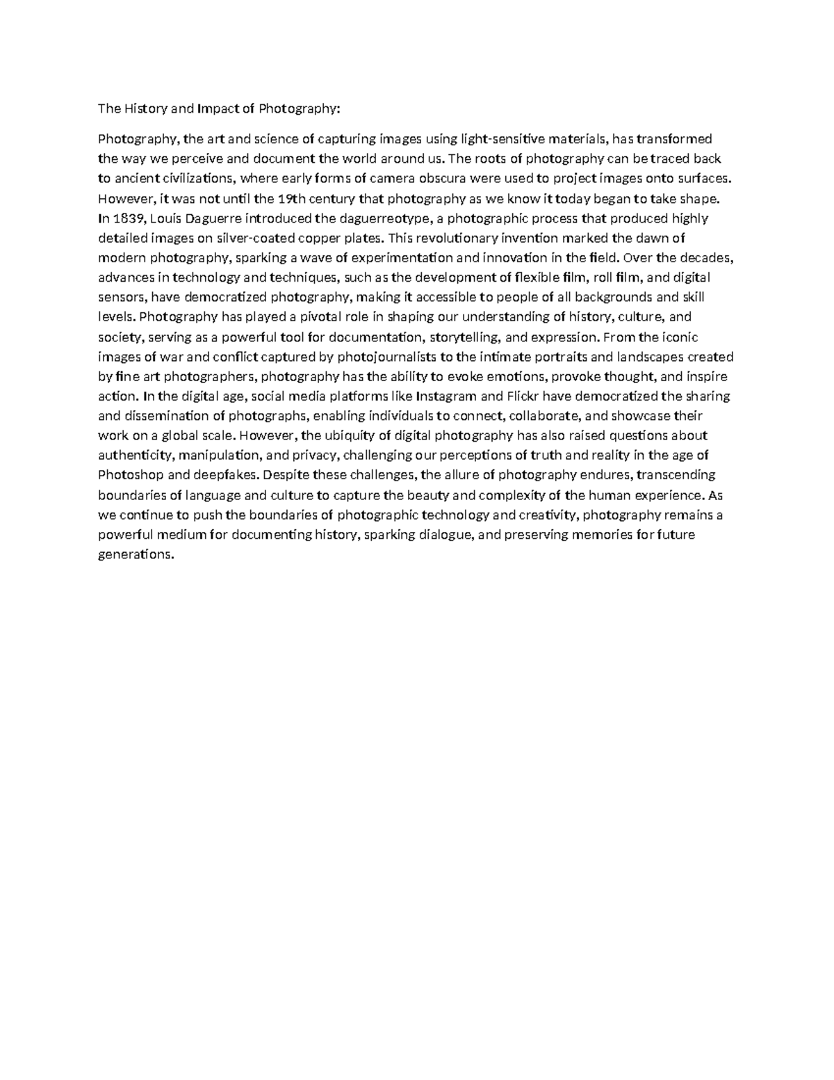 The History and Impact of Photography - The History and Impact of ...