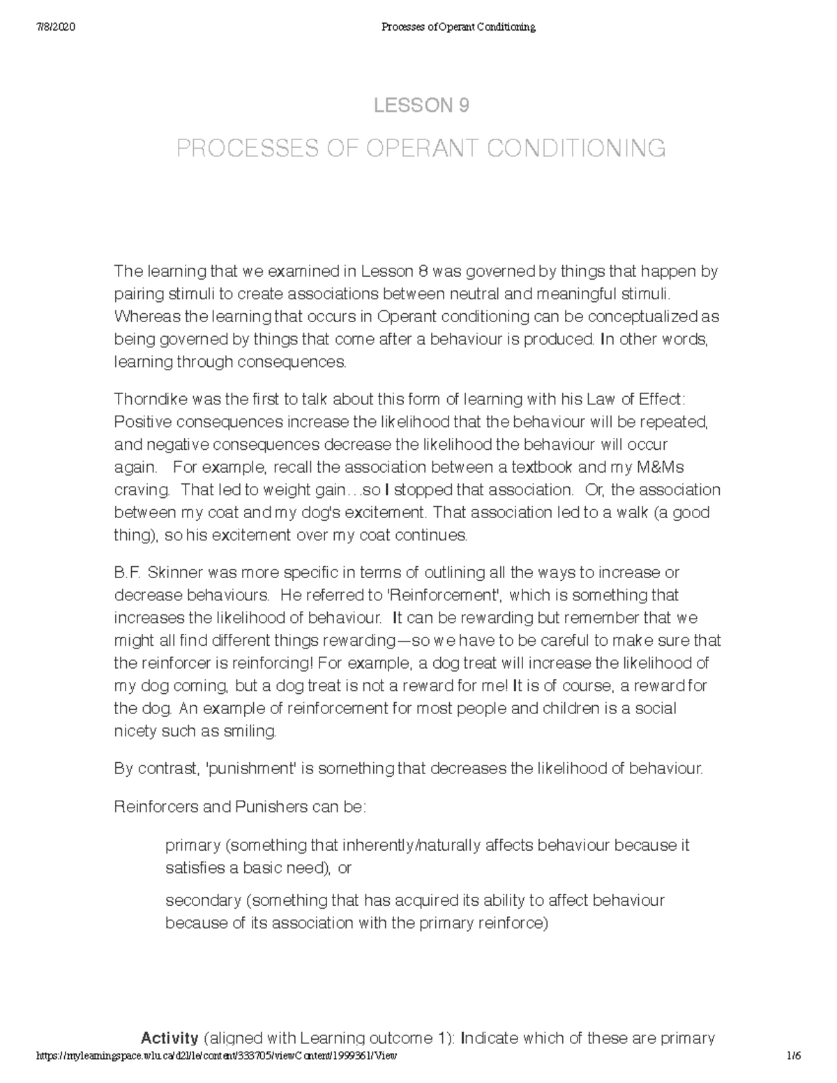 Processes of Operant Conditioning - PS-101-OC1 - Introduction to ...