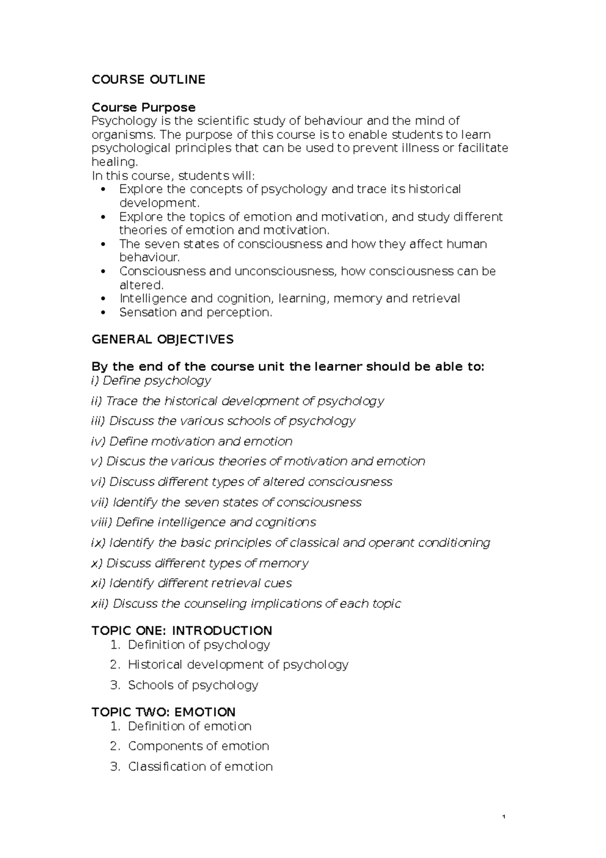 Psych course outline - jgjkllllllllllllllllllllllll - COURSE OUTLINE ...