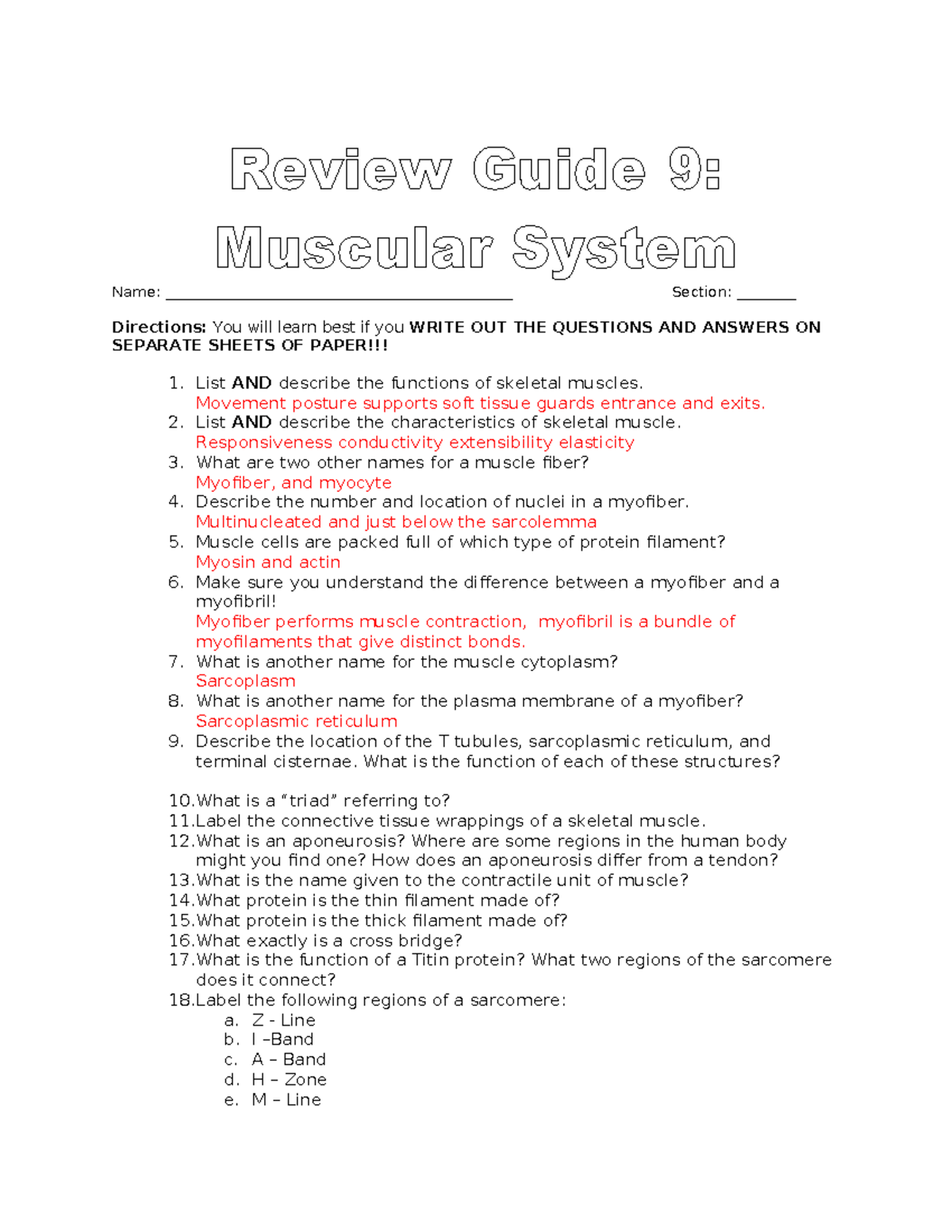 9 Muscular System Review Guidemw 2021 - Name