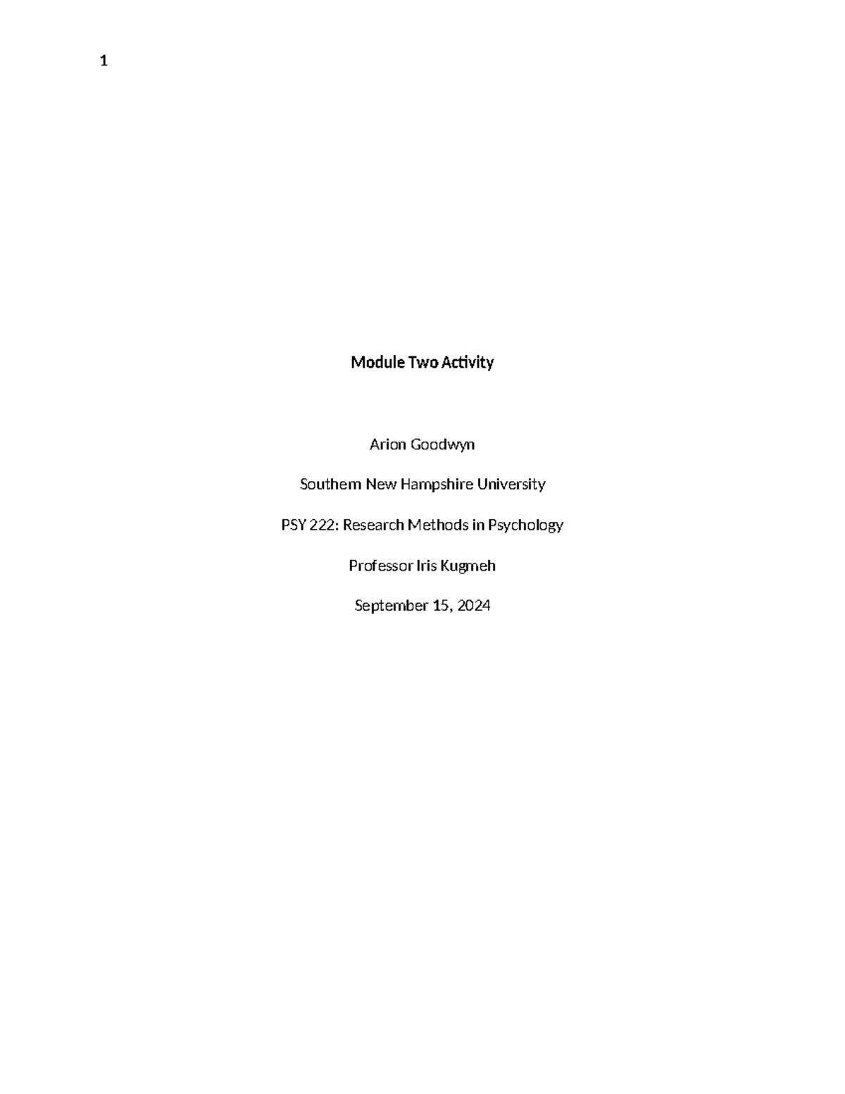 PSY222 Module Two Activity-2 - Module Two Activity Arion Goodwyn Southern New Hampshire ...