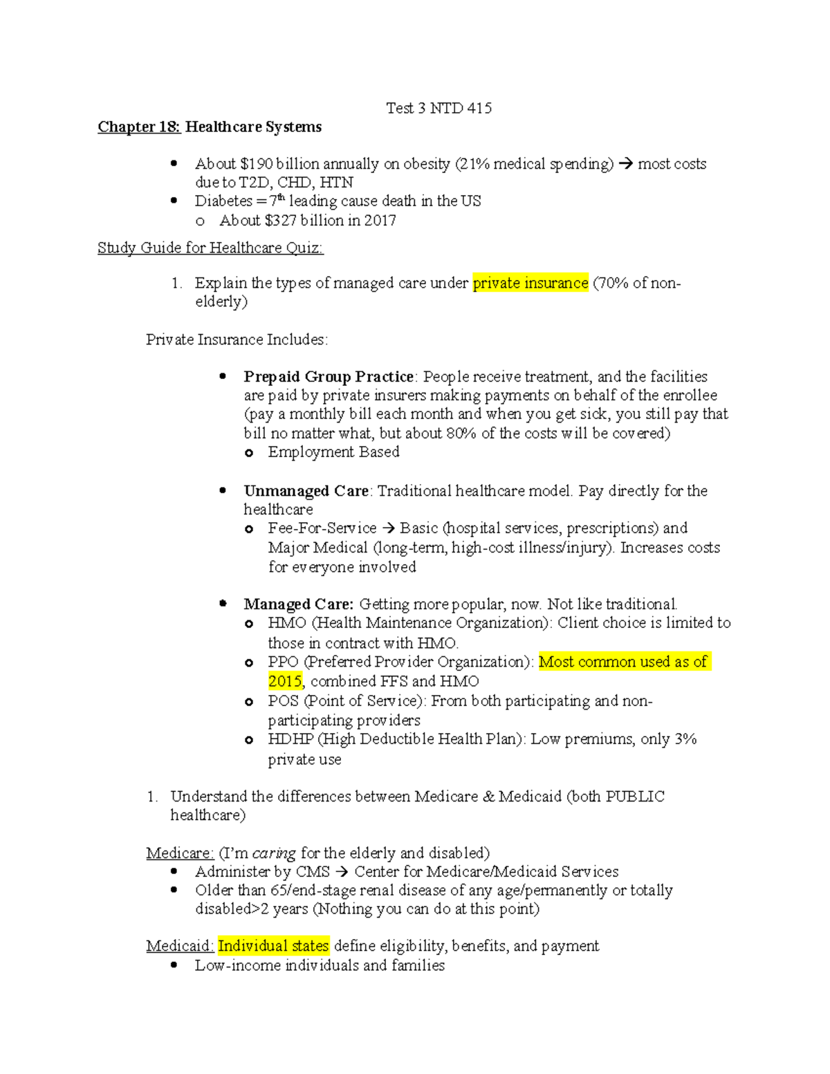 Test 3 NTD 415 - NTD 415, Professor Brunton. Computer notes from class ...