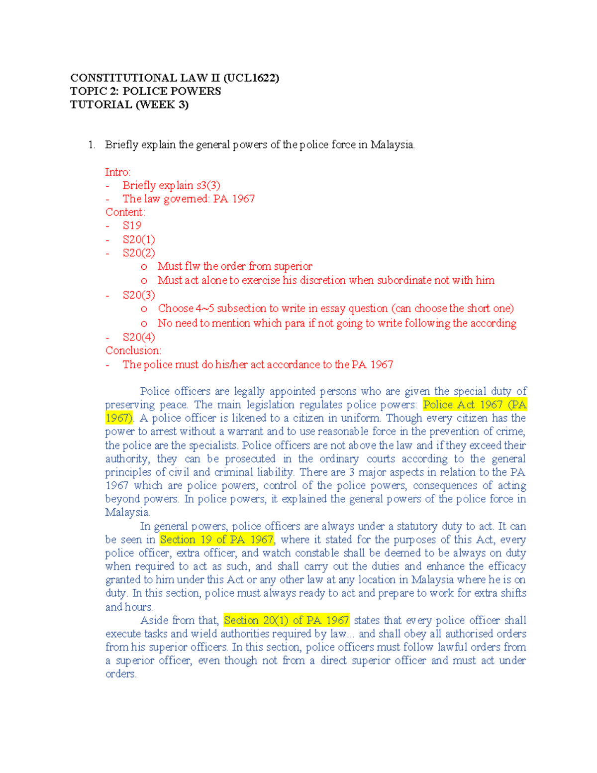 Week 3 Police Powers UCL - CONSTITUTIONAL LAW II (UCL1622) TOPIC 2 ...