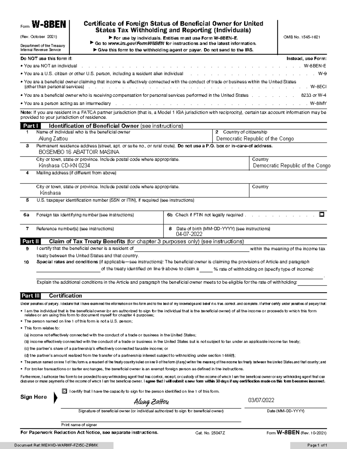 [DEV] W8 Form Apex Trader Funding deksfree - Form W-8BEN (Rev. October ...