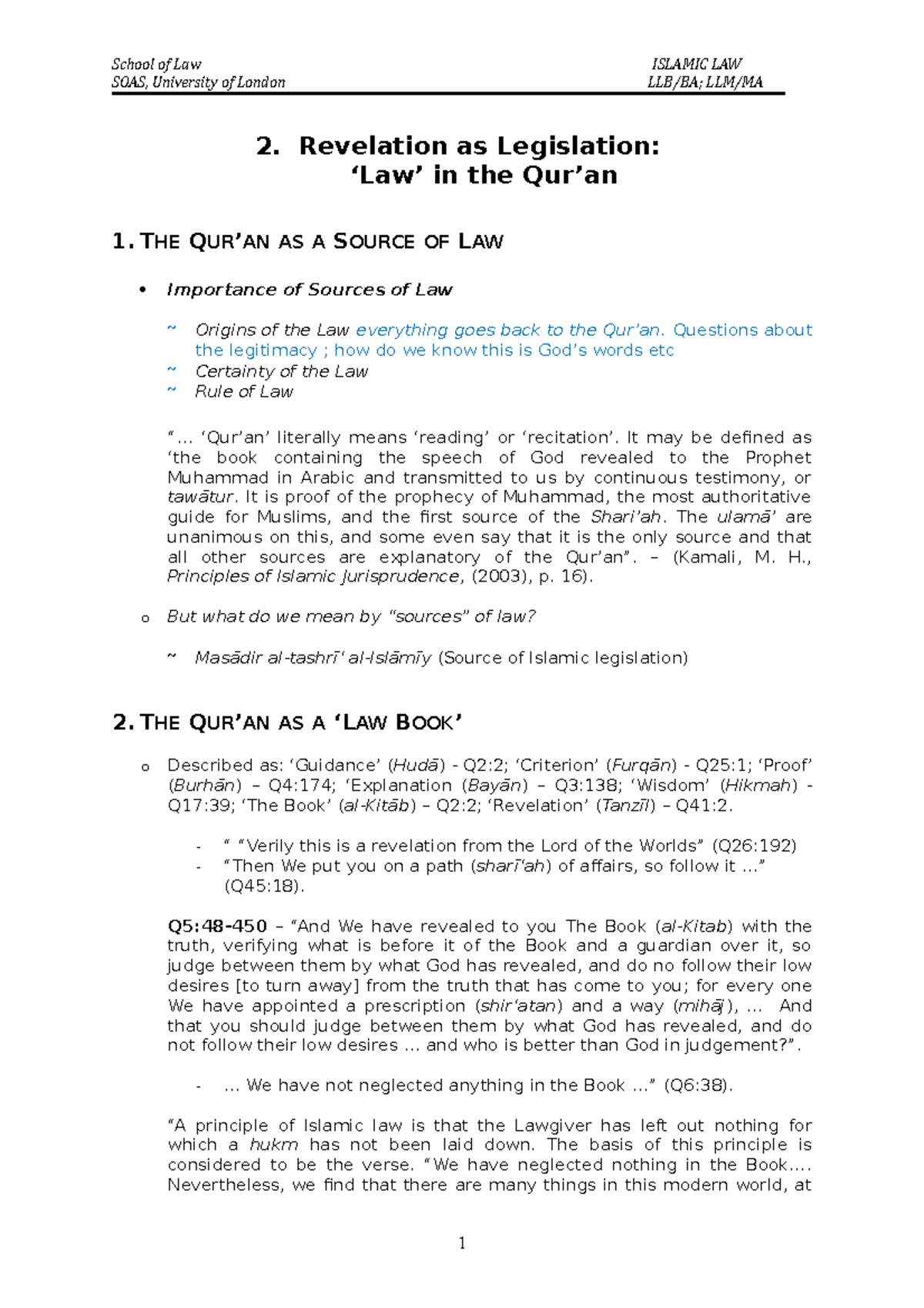 Lecture Note 2 Islamic Law 2021-2022 - SOAS, University of London LLB ...