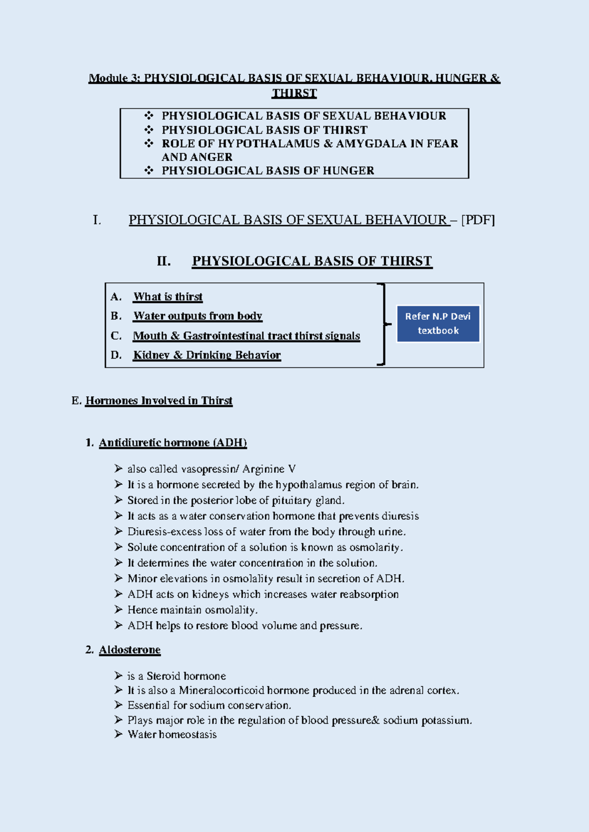 Module 2 Thirst - Module 3: PHYSIOLOGICAL BASIS OF SEXUAL BEHAVIOUR ...