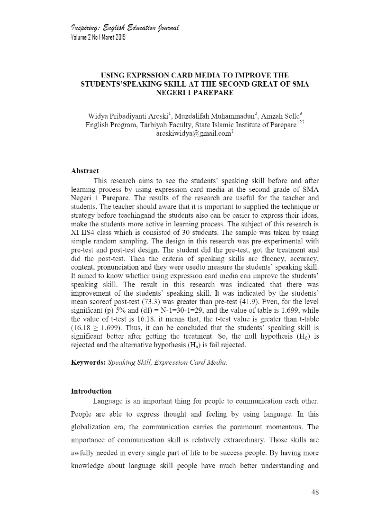 Using Exprssion CARD Media TO Improve THE Students’ Speaking Skill AT ...