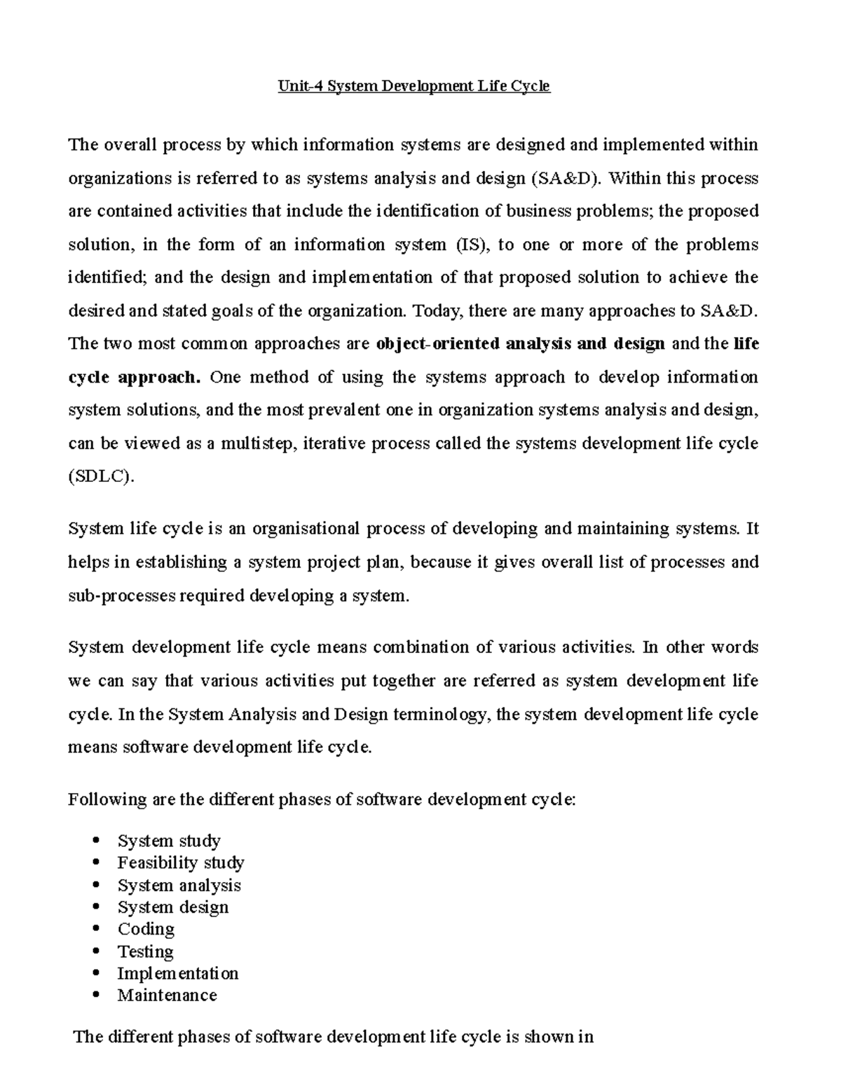SDLC MIS - SDLC MIS - Unit-4 System Development Life Cycle The overall ...