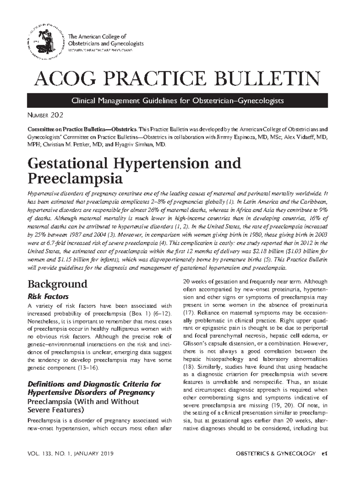 Gestacional Hypertension y Preeclampsia ACOG 2019 - ACOG PRACTICE ...