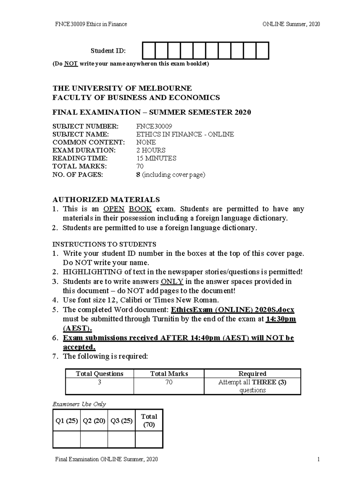 Exam 2020 - Warning: TT: undefined function: 32 Student ID: (Do NOT write your name anywheron ...