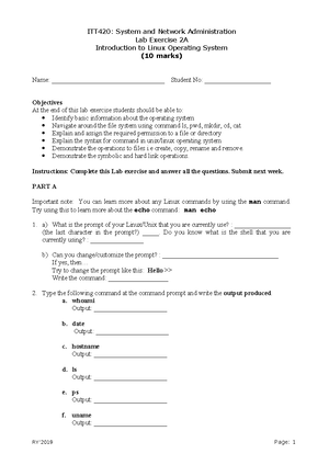LAB 1 ITT420 - lab introduction - ITT420: NETWORK AND SYSTEM ADMINISTRATION LAB EXERCISE 1 Name ...
