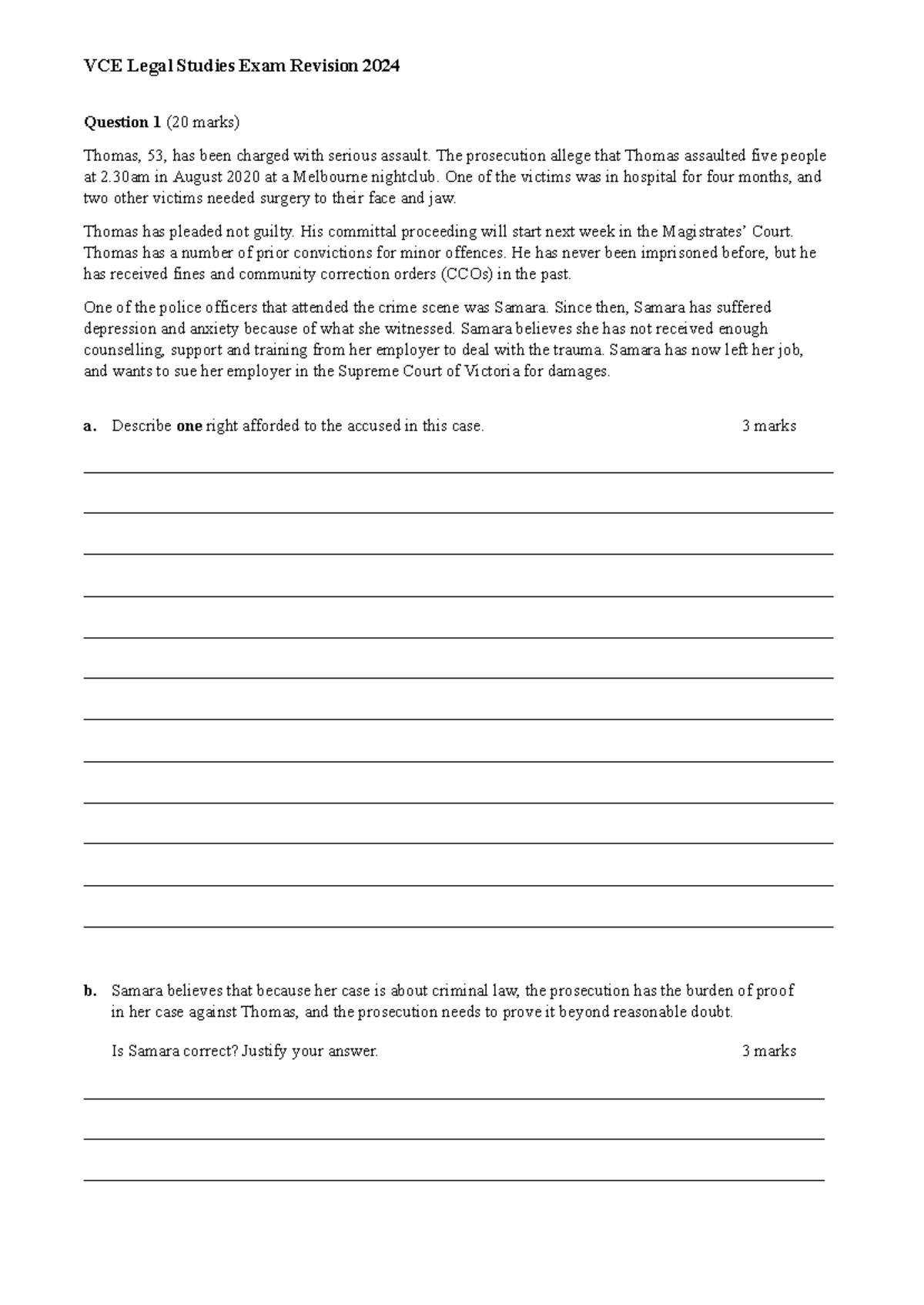 Legal Studies Unit 3&4 Exam Revision 2024 - Case Study Scenario ...
