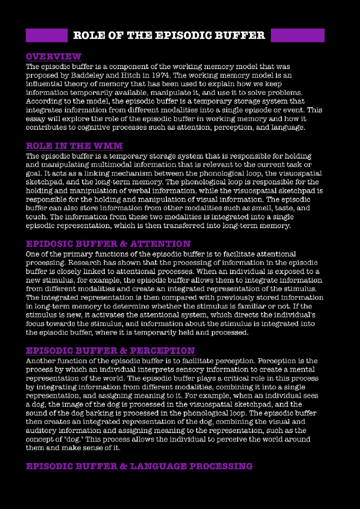 Summary: Role of the Episodic Buffer - 8638 - Studocu