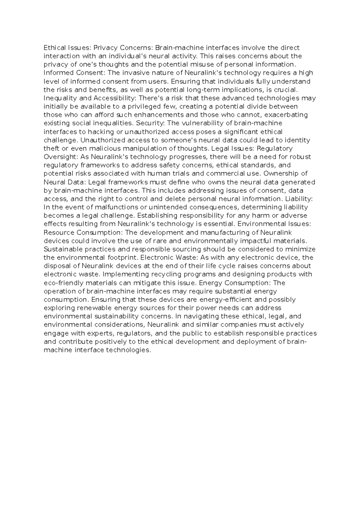 Nueralink - Ethical Issues: Privacy Concerns: Brain-machine interfaces ...