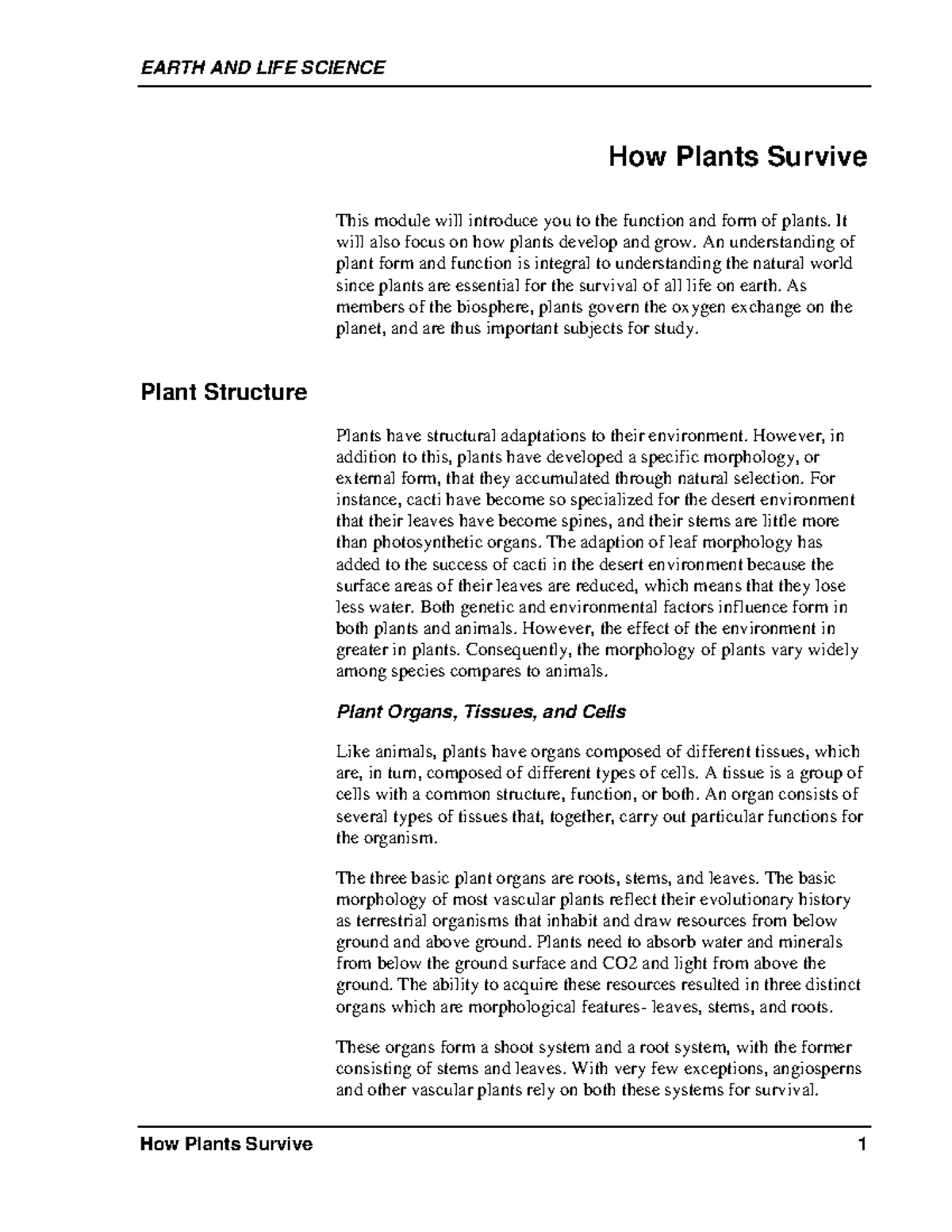 Week 014 Module How Plants Survive - EARTH AND LIFE SCIENCE How Plants ...