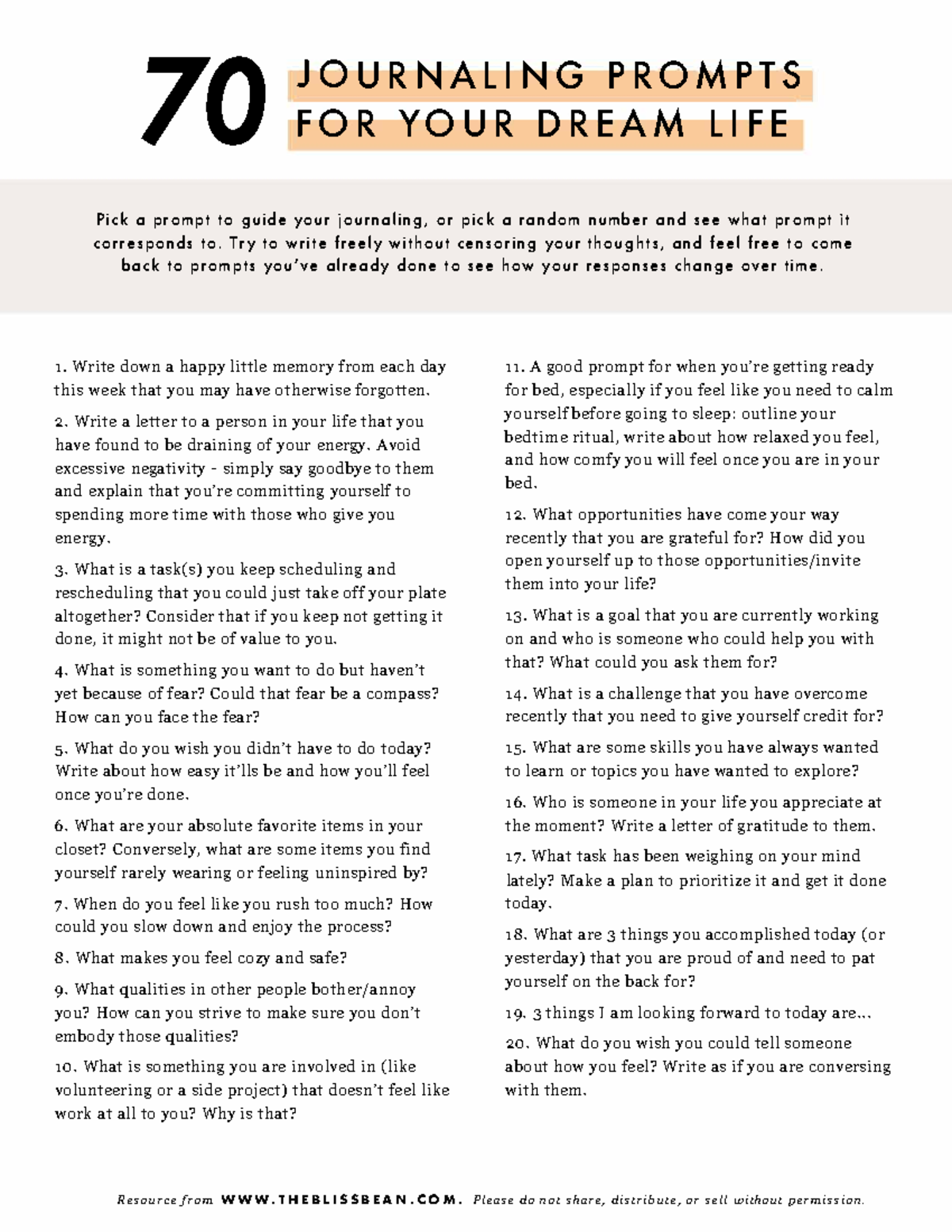 70 Journaling Prompts - The Bliss Bean v3 - 70 F0R Y0tJR 6REAM tlFE :Je ...