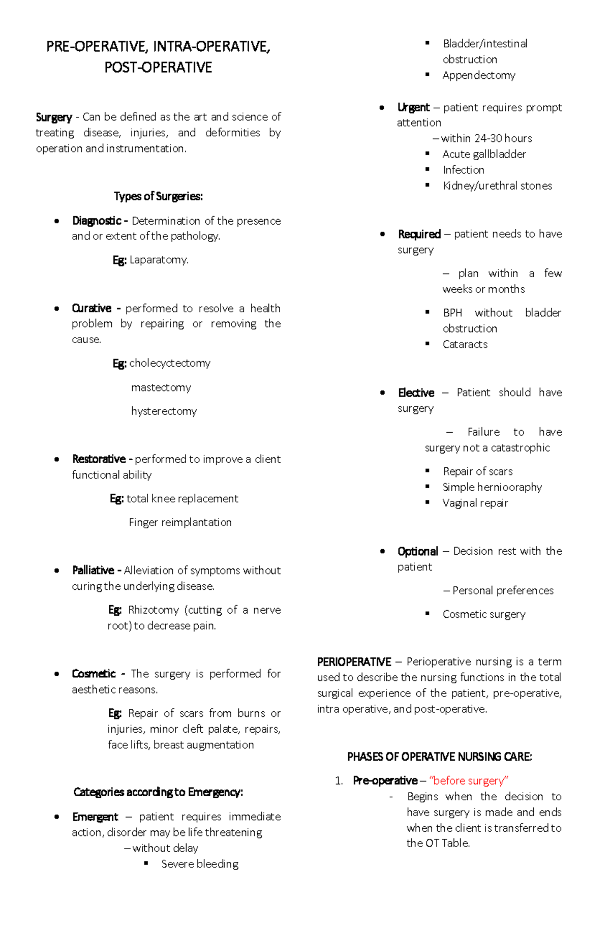 Perioperative - THRTHTH - PRE-OPERATIVE, INTRA-OPERATIVE, POST ...