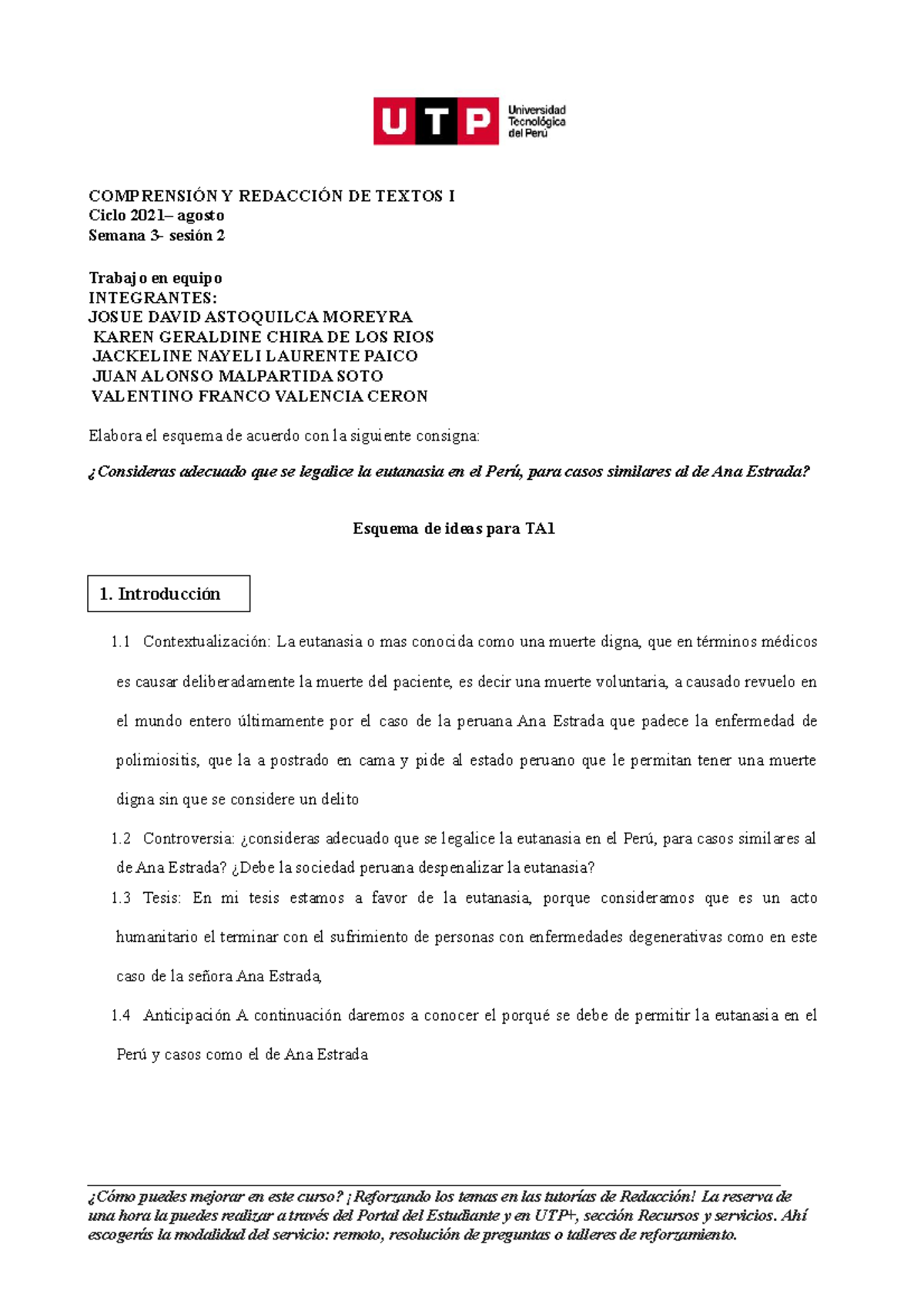 S03.s2-Esquema para TA1 (material) 2021 agosto - COMPRENSIÓN Y REDACCIÓN DE TEXTOS I Ciclo 2021 ...