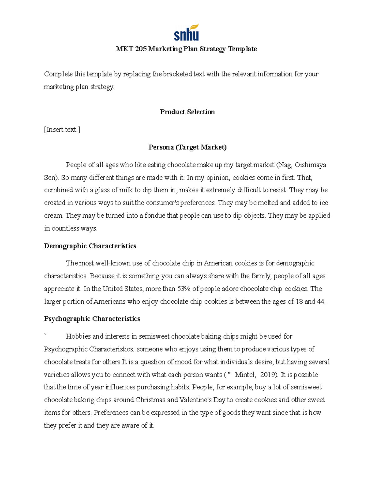 MKT 205 Marketing Plan Strategy Template - MKT 205 Marketing Plan ...
