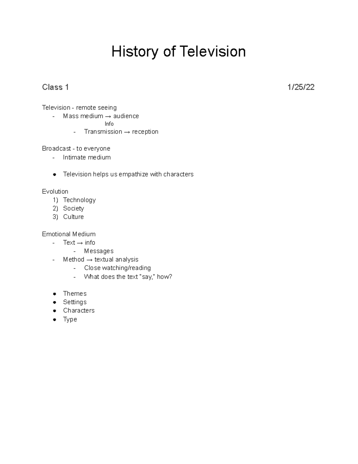 History of TV Notes COMPLETED - History of Television Class 1 1/25 ...