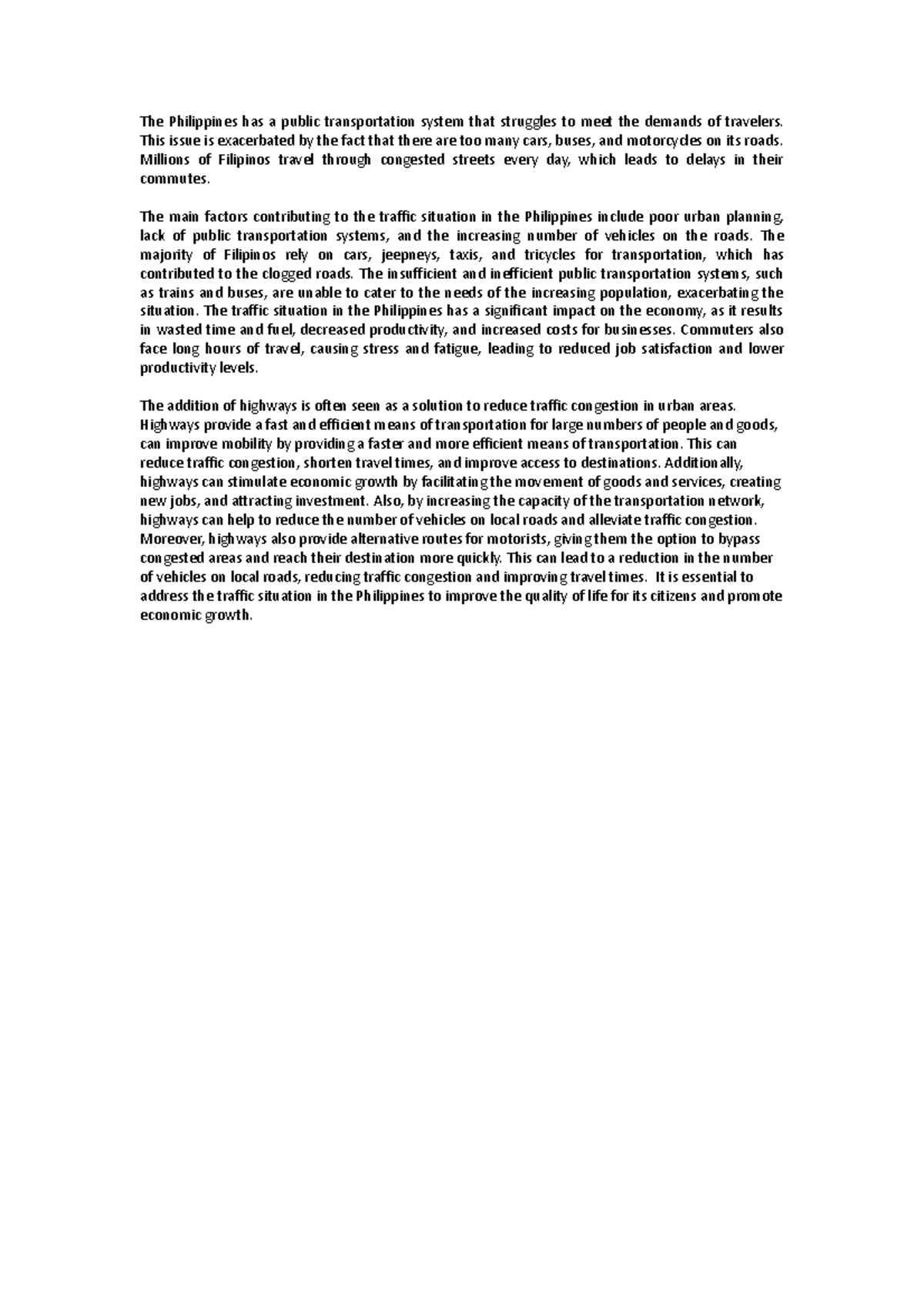 Highway essay - LECTURE - The Philippines has a public transportation ...