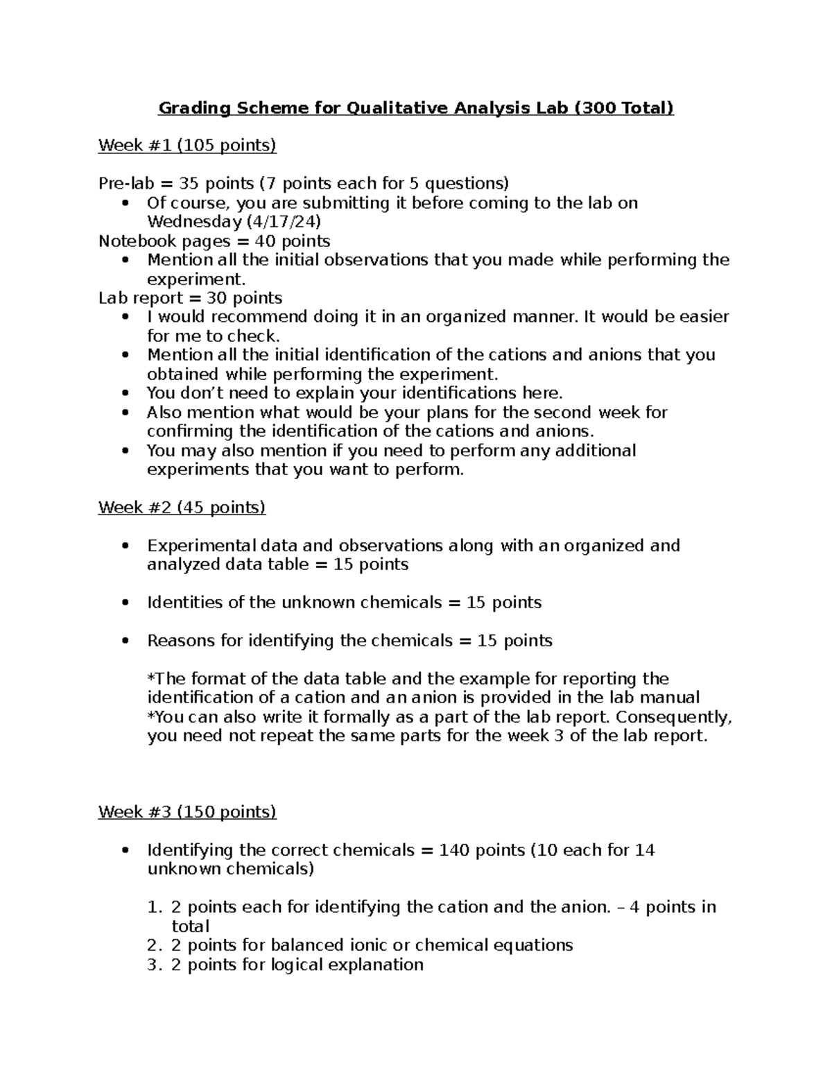 Grading Scheme for Qualitative Analysis Lab - Lab report = 30 points I ...