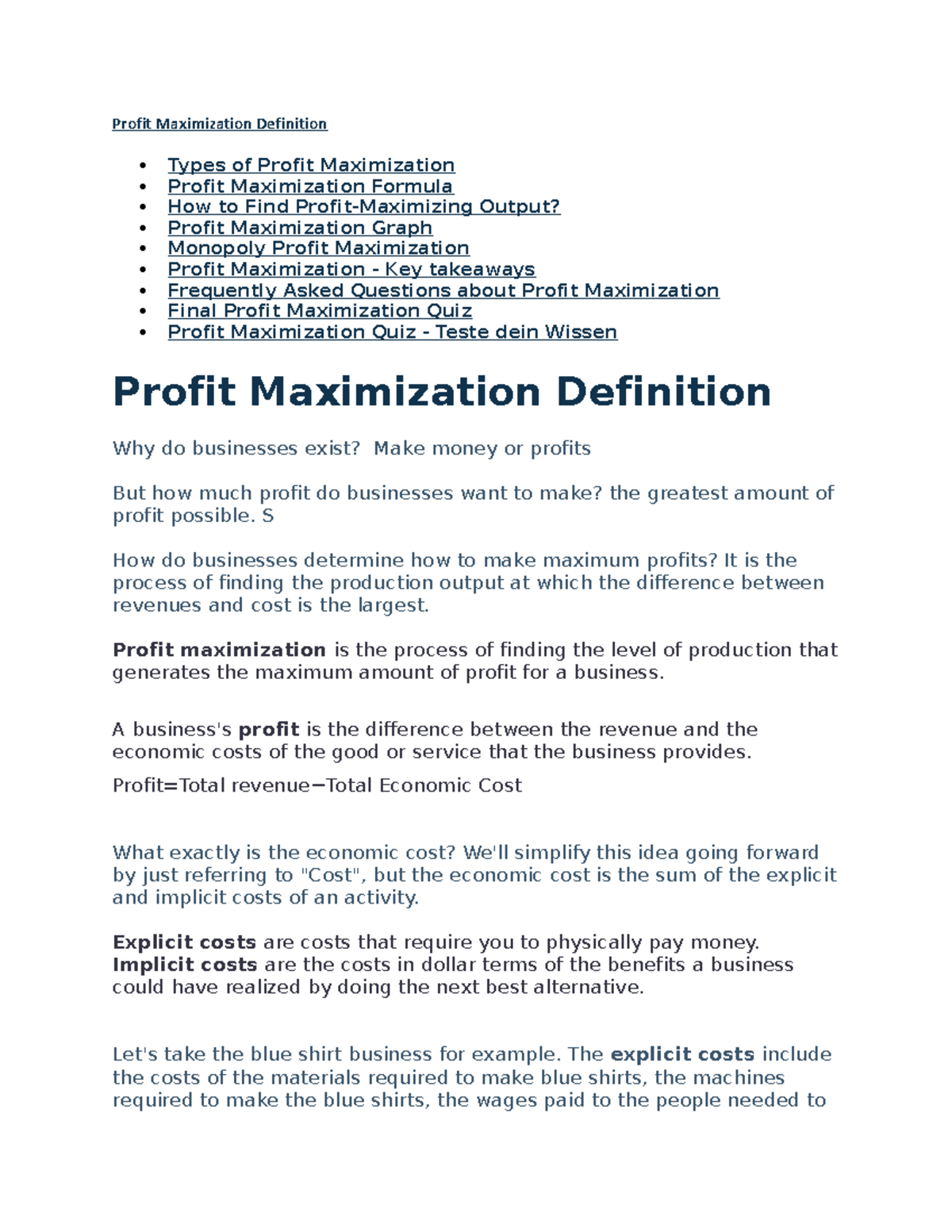 Profit Maximization Definition - S How do businesses determine how to ...