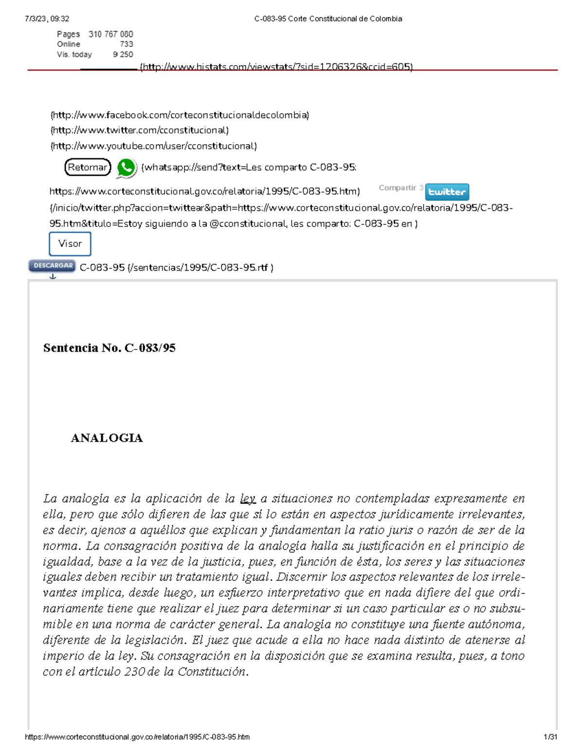 C-083-95 Corte Constitucional de Colombia - C-083-95 (/sentencias/1995/C-083-95 ) - Studocu