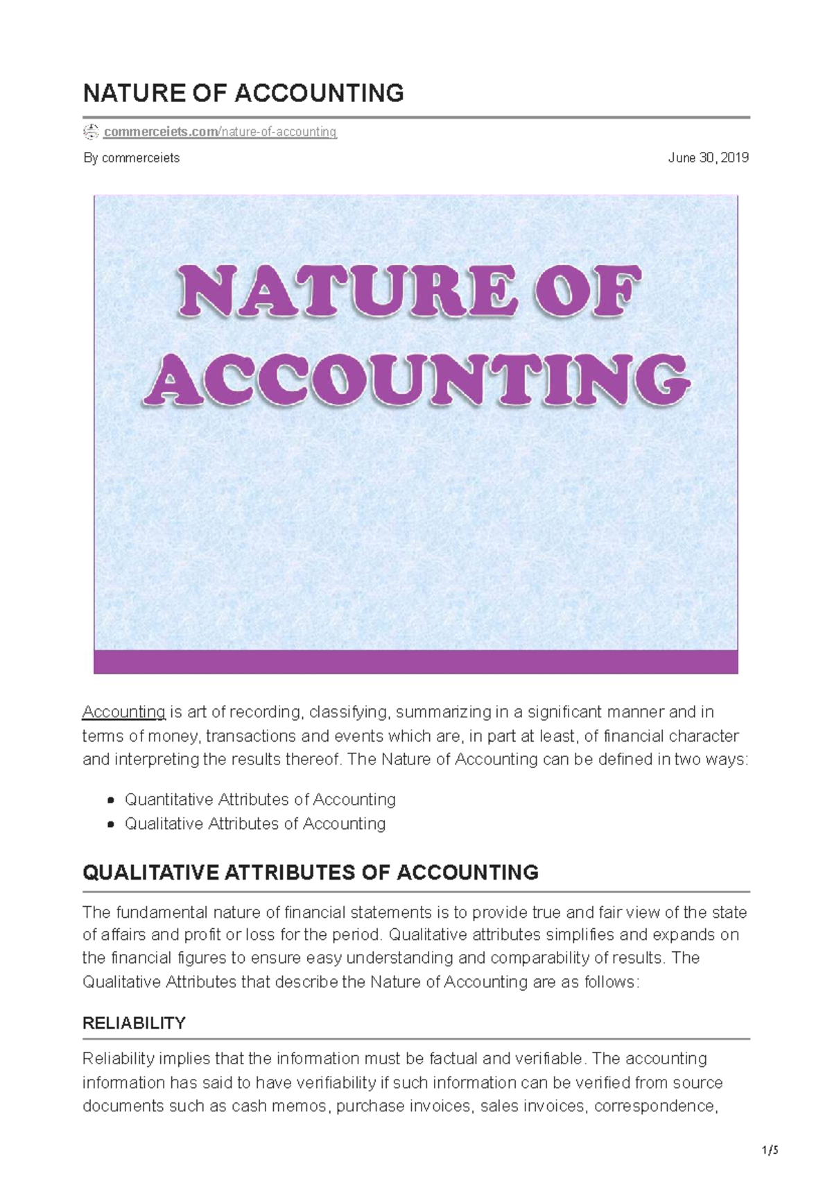 Nature OF Accounting - sdf - By commerceiets June 30, 2019 NATURE OF ...