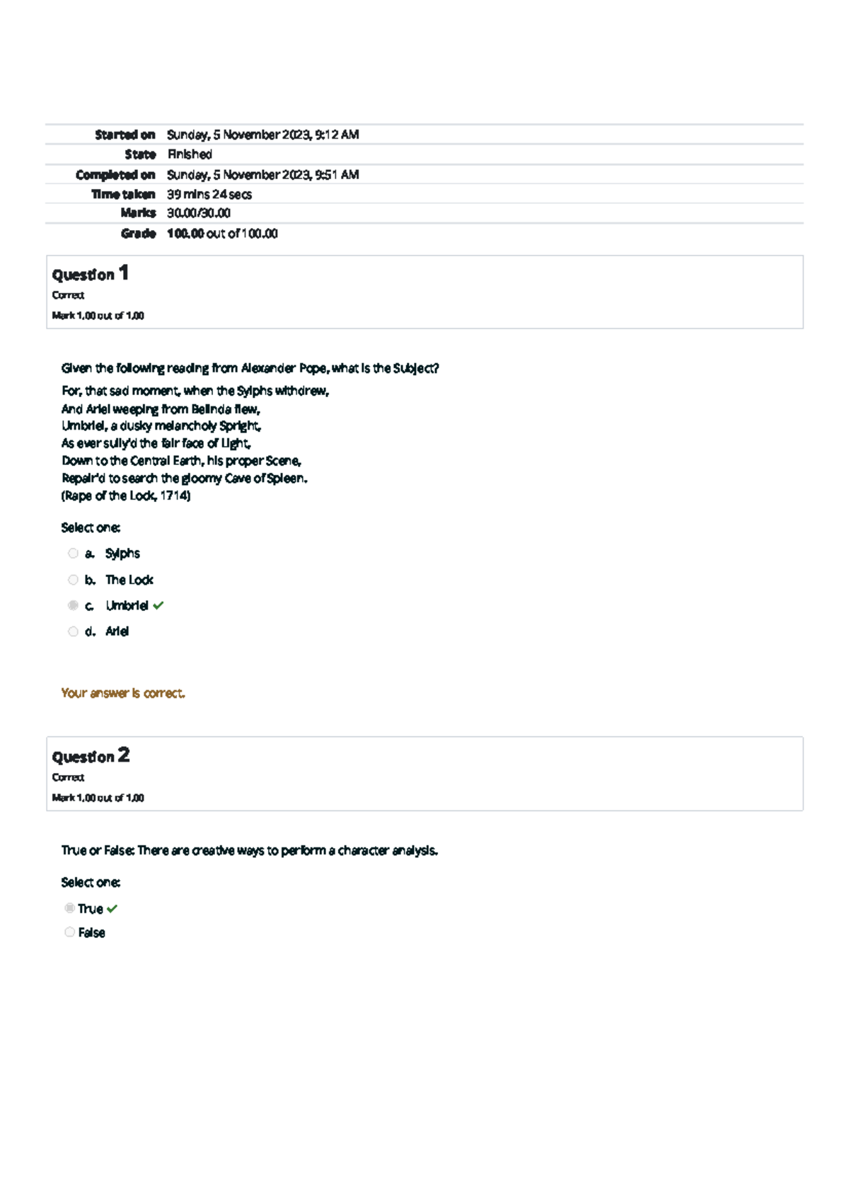 Review Quiz Attempt review - Started on Sunday, 5 November 2023, 9:12 AM State Finished ...