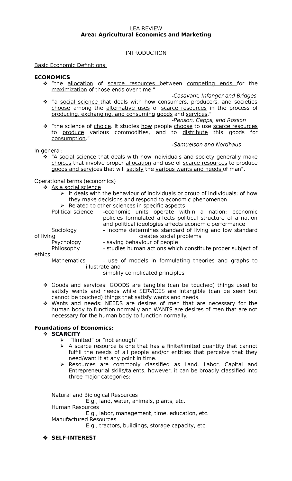 Lecture Notes-Ag Econ-Introduction - LEA REVIEW Area: Agricultural ...