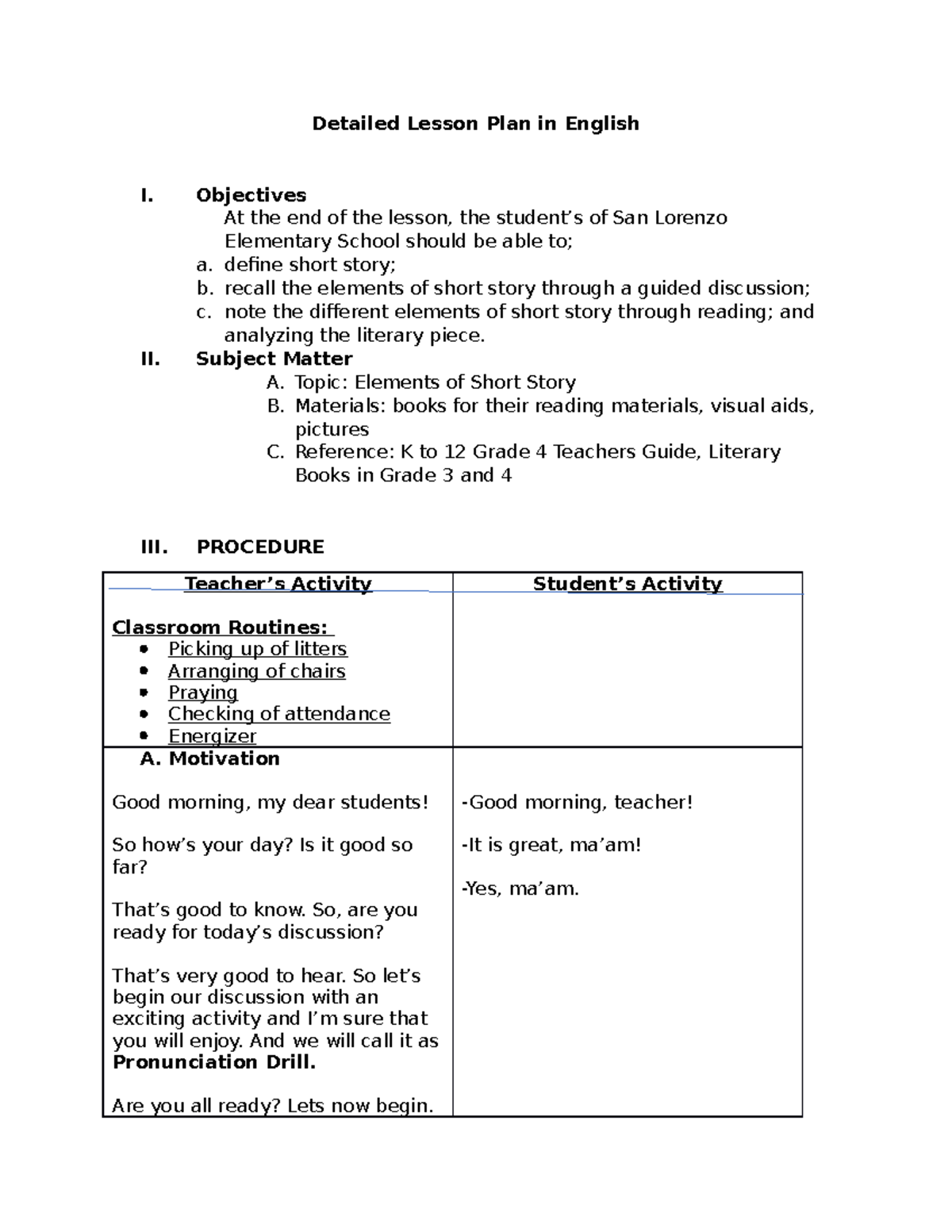 DLP. Jamaicaciubal - LESSON PLAN - Detailed Lesson Plan in English I ...