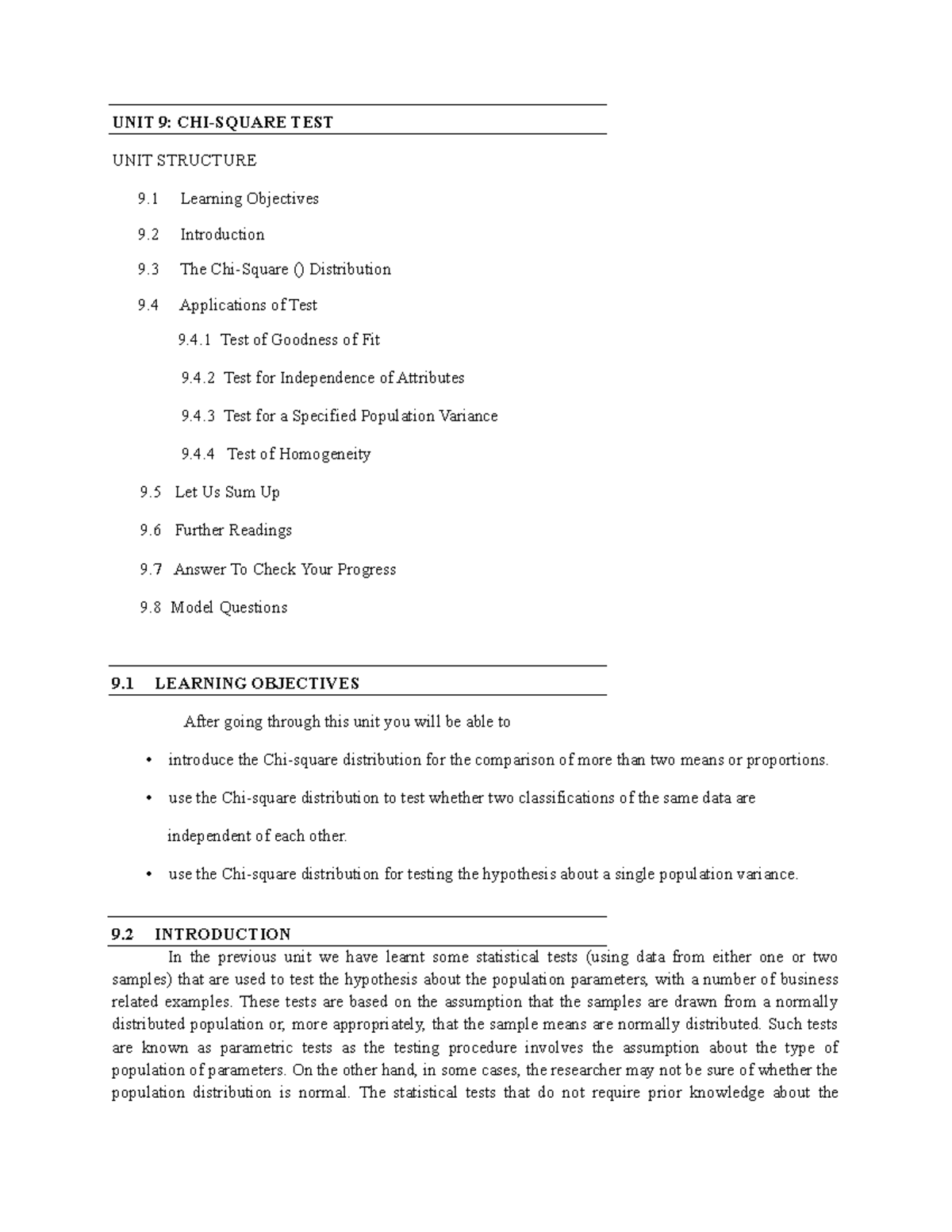 Unit 14 Chi Square Test - UNIT 9: CHI-SQUARE TEST UNIT STRUCTURE 9 ...