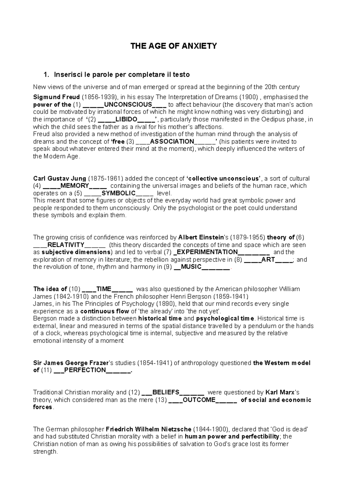 THE AGE OF Anxiety - THE AGE OF ANXIETY 1. Inserisci le parole per ...
