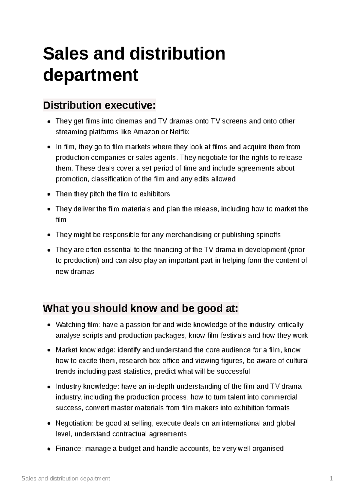 Sales and distribution - Sales and distribution department Distribution ...