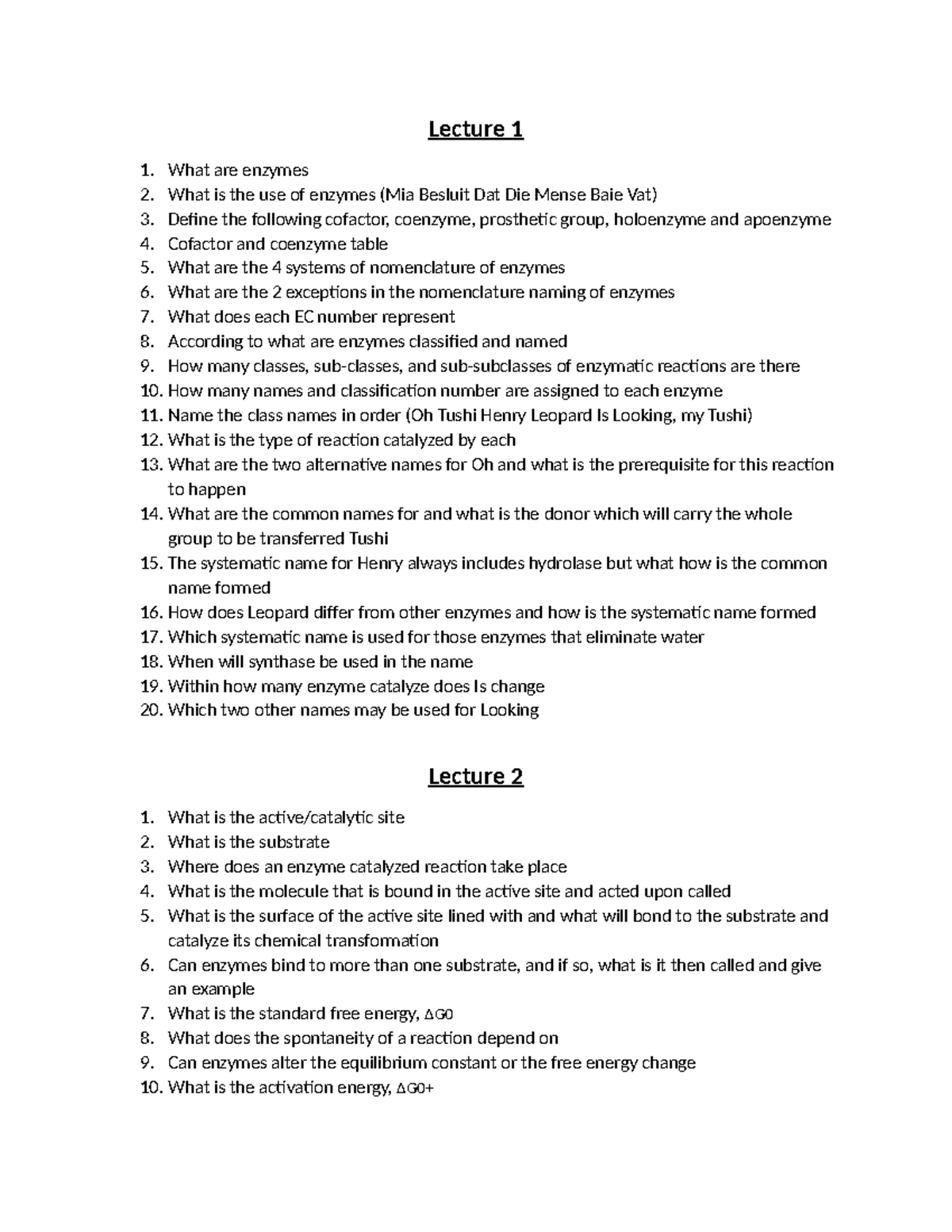 BCM TEST 2 - Summary Introduction to proteins and enzymes - Lecture 1 1 ...
