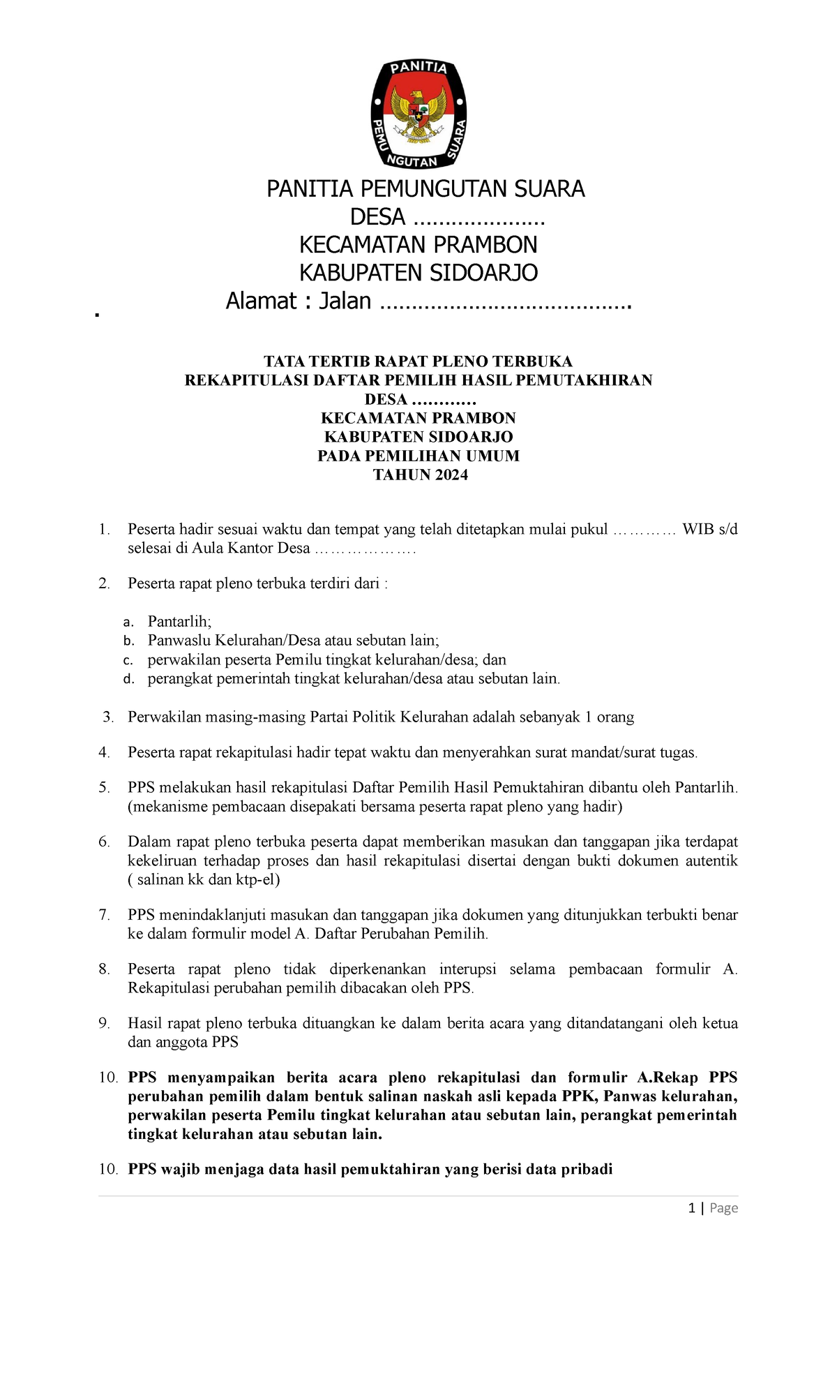 2. Tatib Pleno Rekap DPHP Tingkat PPS - PANITIA PEMUNGUTAN SUARA DESA ...