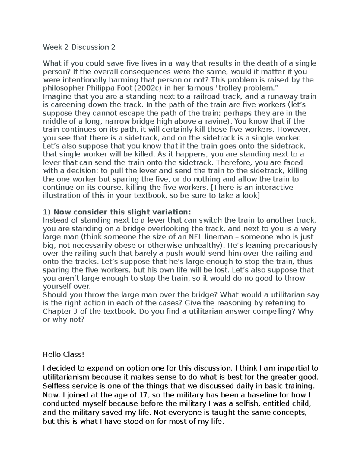 Week 2 Discussion 2 - Week 2 Discussion 2 What if you could save five ...